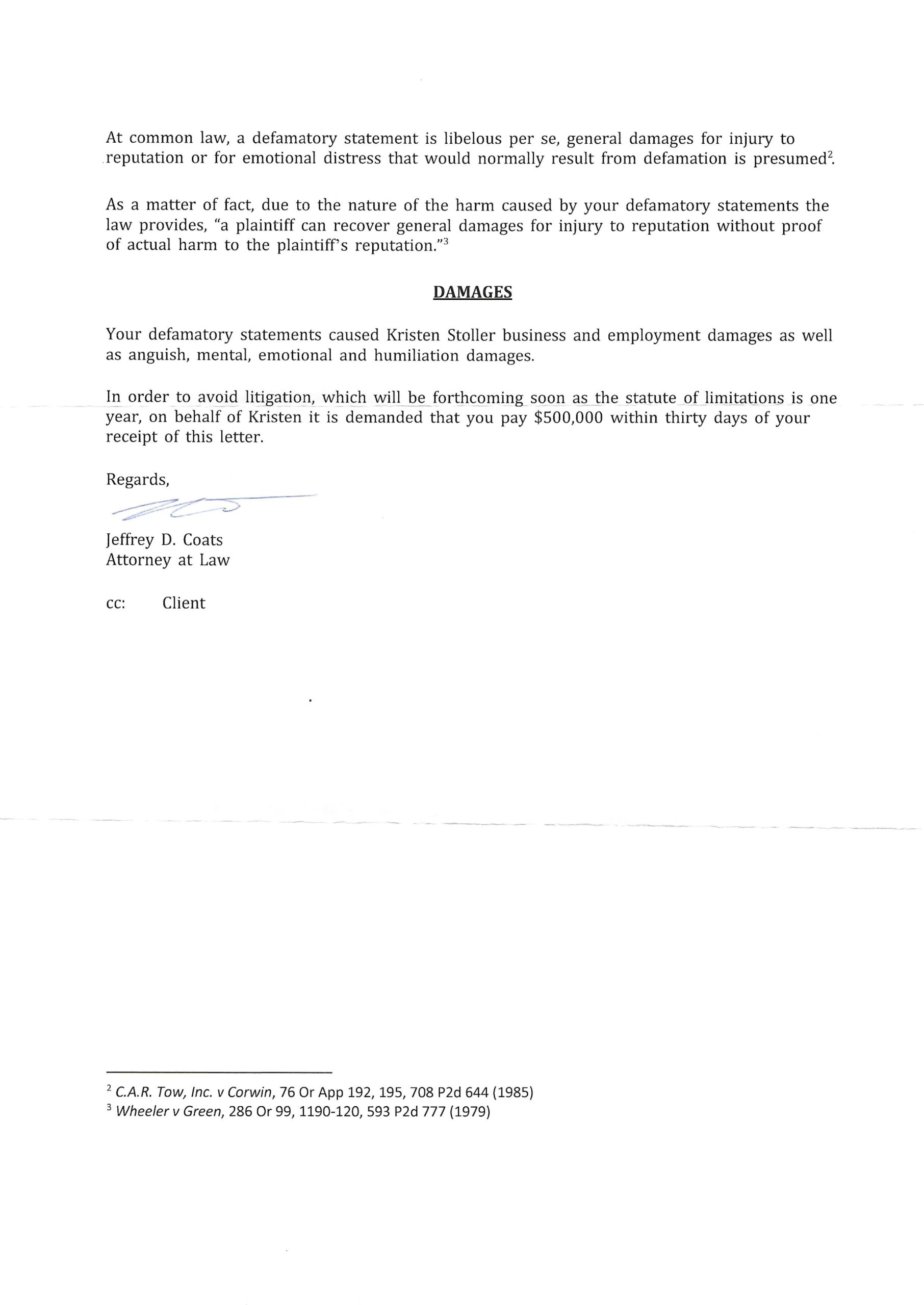 Kristen Stoller's Attorney Attempted to Intimidate Me At Work ...